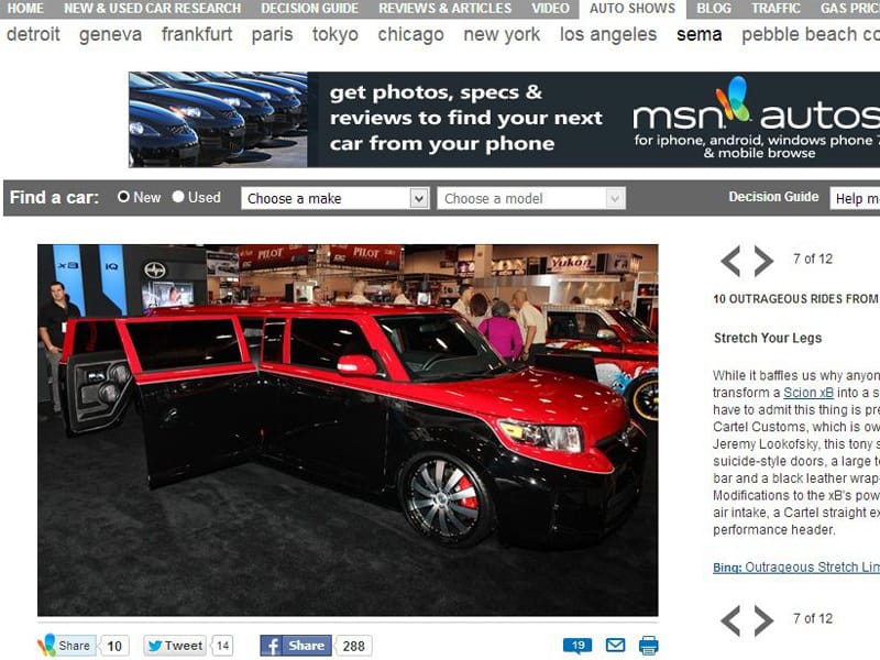 November 2010 MSN Autos Article (#7 Scion XB) "10 Most Outrageous Rides ...